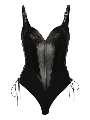 MITILIANE COUTURE Leather-trim Bodysuit - Black