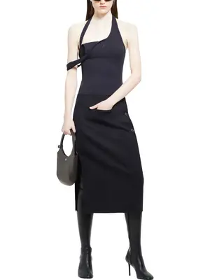 COURREGES Asymmetric Ribbed-knit Tank Top - Black