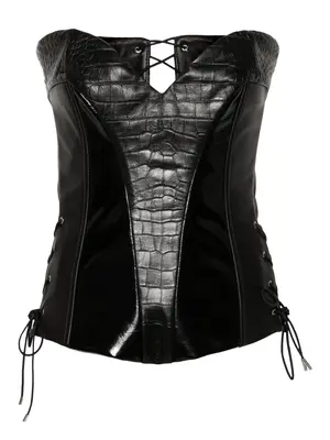 MITILIANE COUTURE Crocodile-embossed Corset Top - Black