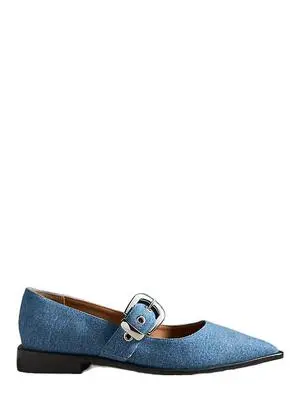 Maeve Pointed Toe Moto Mary Jane Flats Denim