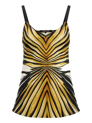 Roberto Cavalli Graphic Print Silk Top - Gold