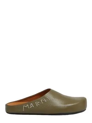 Marni Logo Embroidered Fussbett Sabot Shoes - Olive