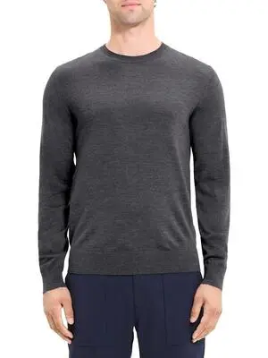 Theory Regal Wool Crewneck Sweater - Dark Grey Melange