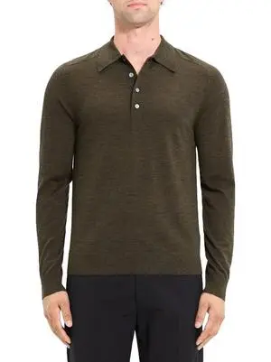 Theory Regal Long Sleeve Wool Blend Polo - Hunter Green