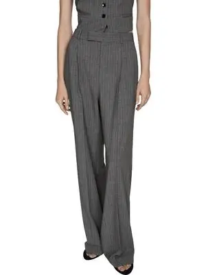 Mango MANGO Pinstripe Pleat Front Wide Leg Trousers Grey