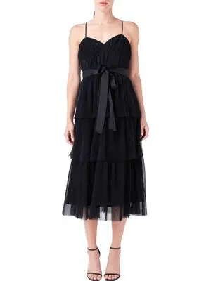 Endless Rose Tiered Tulle Midi Dress - Black