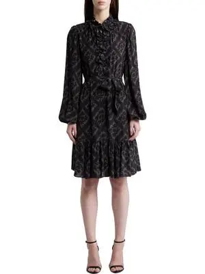 Kobi Halperin Landry Long Sleeve Leaf Print Dress - Black Multi