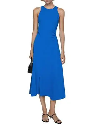 Mango Gathered Sleeveless Maxi Dress - Blue