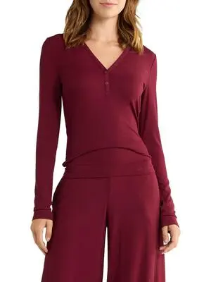 Lunya Stretch Modal V-neck Henley - Calliope Wine