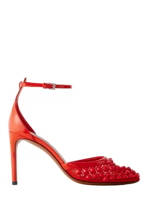 Alaïa 90 Embellished Fishnet And Patent-leather Pumps - Red