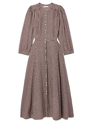 DÔEN Marielle Checked Midi Dress - Brown