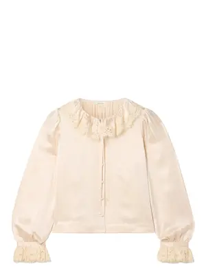 DÔEN Ingrid Lace-trimmed Silk Blouse - White