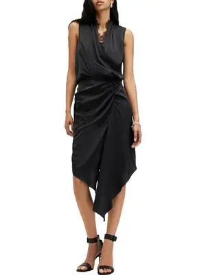 ALLSAINTS Abi Lace Trim Asymmetric Dress - Black