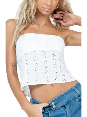 Princess Polly Parle Broderie Anglaise Strapless Top - Ivory