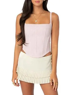 EDIKTED Cammie Stripe Corset Top - Pink-and-white