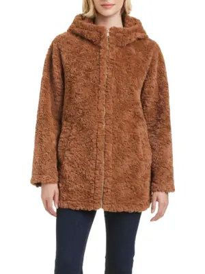 SANCTUARY Sanctuary Textured Faux Fur Hooded Jacket