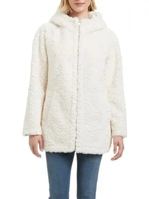 Sanctuary Textured Faux Fur Hooded Jacket - Cream