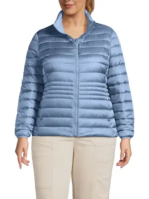 LANDS' END Wanderweight Ultralight Packable Down Jacket Light Cornflower Shine