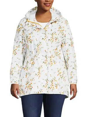 LANDS' END Lands' End Squall Packable Waterproof Raincoat Crisp White Sweet Mango Floral