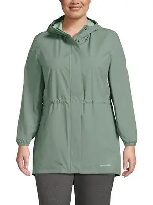 LANDS' END Lands' End Squall Packable Waterproof Raincoat Lily Pad Green
