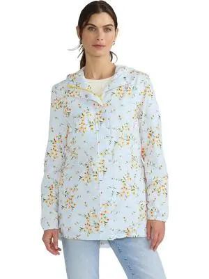 LANDS' END Lands' End Squall Packable Waterproof Raincoat Crisp White Sweet Mango Floral