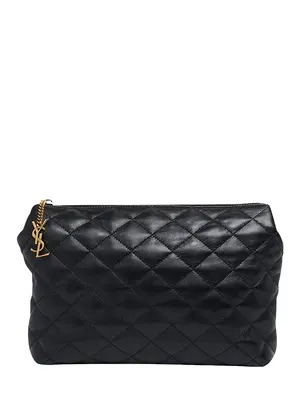 SAINT LAURENT Quilted Lambskin Leather Cosmetic Pouch