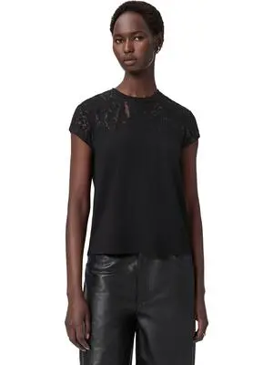 ALLSAINTS Anna Snake Print Devore T-shirt - Black
