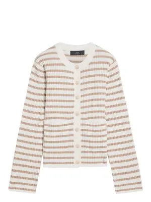 Arch4 Zoe Striped Ribbed Cashmere Cardigan - Ivory