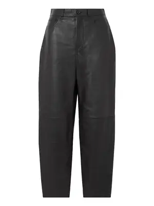 TOTEME Cropped Tapered Leather Pants - Black