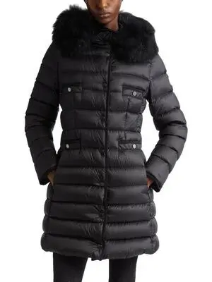 Moncler Hirmafur Hooded Down Jacket With Shearling Trim - Black/black