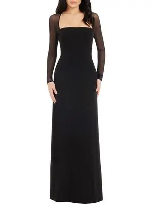 Dress The Population Maxwell Square Neck Long Sleeve Gown - Black