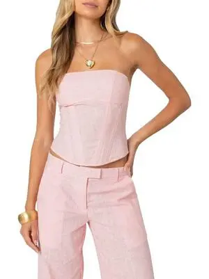 EDIKTED Arya Linen Look Corset Top - Light-pink