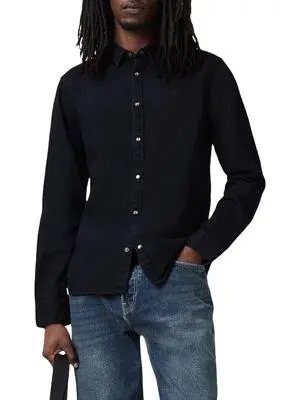 ALLSAINTS Gleason Cotton Denim Snap-up Shirt Blue Black