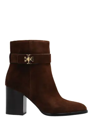 Tory Burch 90mm Logo-plaque Suede Ankle Boots - Brown