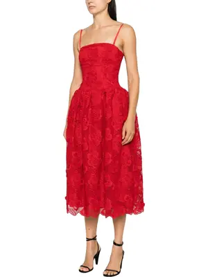 SELF-PORTRAIT Bandeau-style Lace Midi Dress - Red