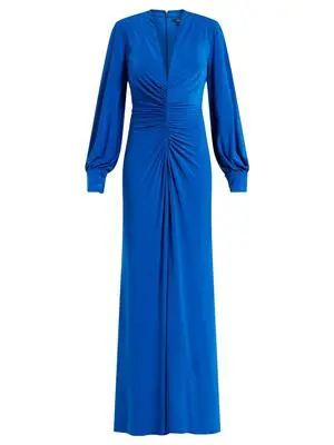 Badgley Mischka Ruched V-neck Dress - Blue