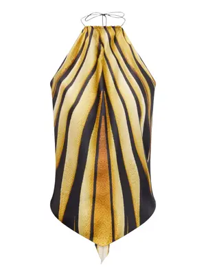 Roberto Cavalli Ray Of Print Halterneck Silk Top - Gold