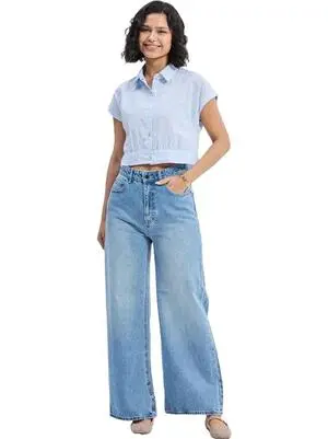 REISTOR Oversized Crop Shirt - Linear Rhythm