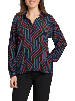 APNY Patterned Long-sleeve Shirt - Black Abstract Stripe Multi