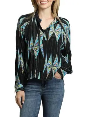 APNY Patterned Long-sleeve Shirt - Black/teal Multi