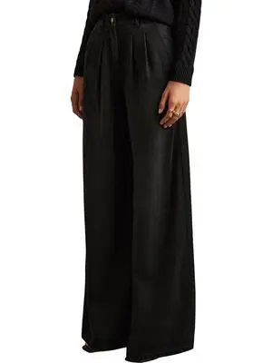 REISS Raymond Double Pleat Wide Leg Jeans - Black
