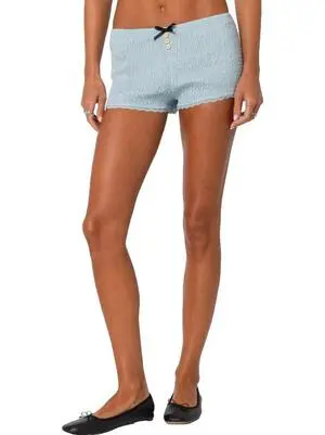 EDIKTED Saffron Scrunched Lace Trim Shorts - Blue