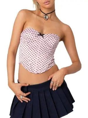 EDIKTED Polka Dot Satin Corset Top - Light-pink