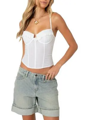 EDIKTED Linen & Cotton Corset Top - White