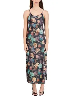 POINT Satin Slip Dress - Blurred Floral