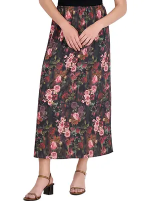 POINT Point Satin Floral Print Maxi Skirt
