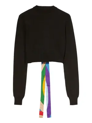 Emilio Pucci Abstract-print Trim Cropped Sweater - Black