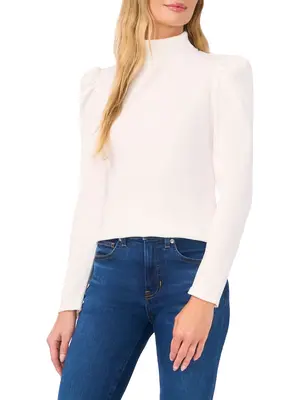 CECE DUPRAZ Gathered Sleeve Turtleneck Top New Ivory