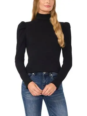 CECE DUPRAZ Gathered Sleeve Turtleneck Top - Rich Black