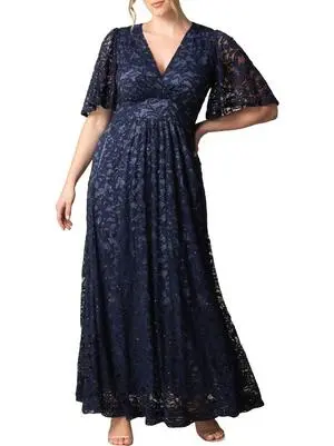 KIYONNA Luminous Sequin Lace A-line Gown - Nocturnal Navy
